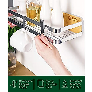 ROYAL CRAFT WOOD Bathroom Shower Caddy Organizer & Bath Product Holder for Wall - Self Adhesive Over The Toilet Storage Shower Shelves for Inside Shower - Shower Storage Suction Rack (2-Pack)