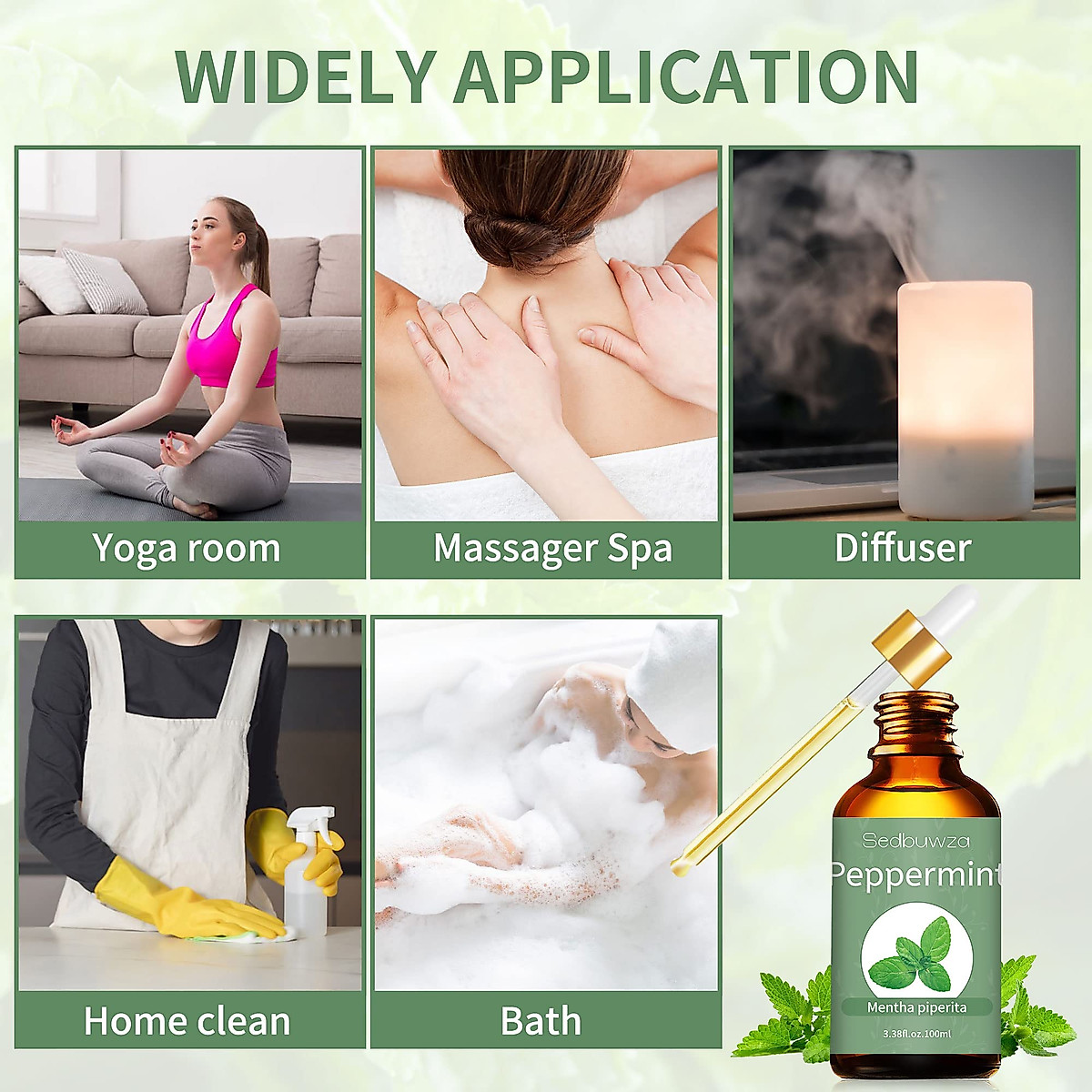 Sedbuwza Peppermint Essential Oil, Peppermint Oil 100% Pure Natural Peppermint Fragrance Oil for Massage Diffuser Humidifier Candle Soap Aromatherapy Making - 3.38 OZ/100ML