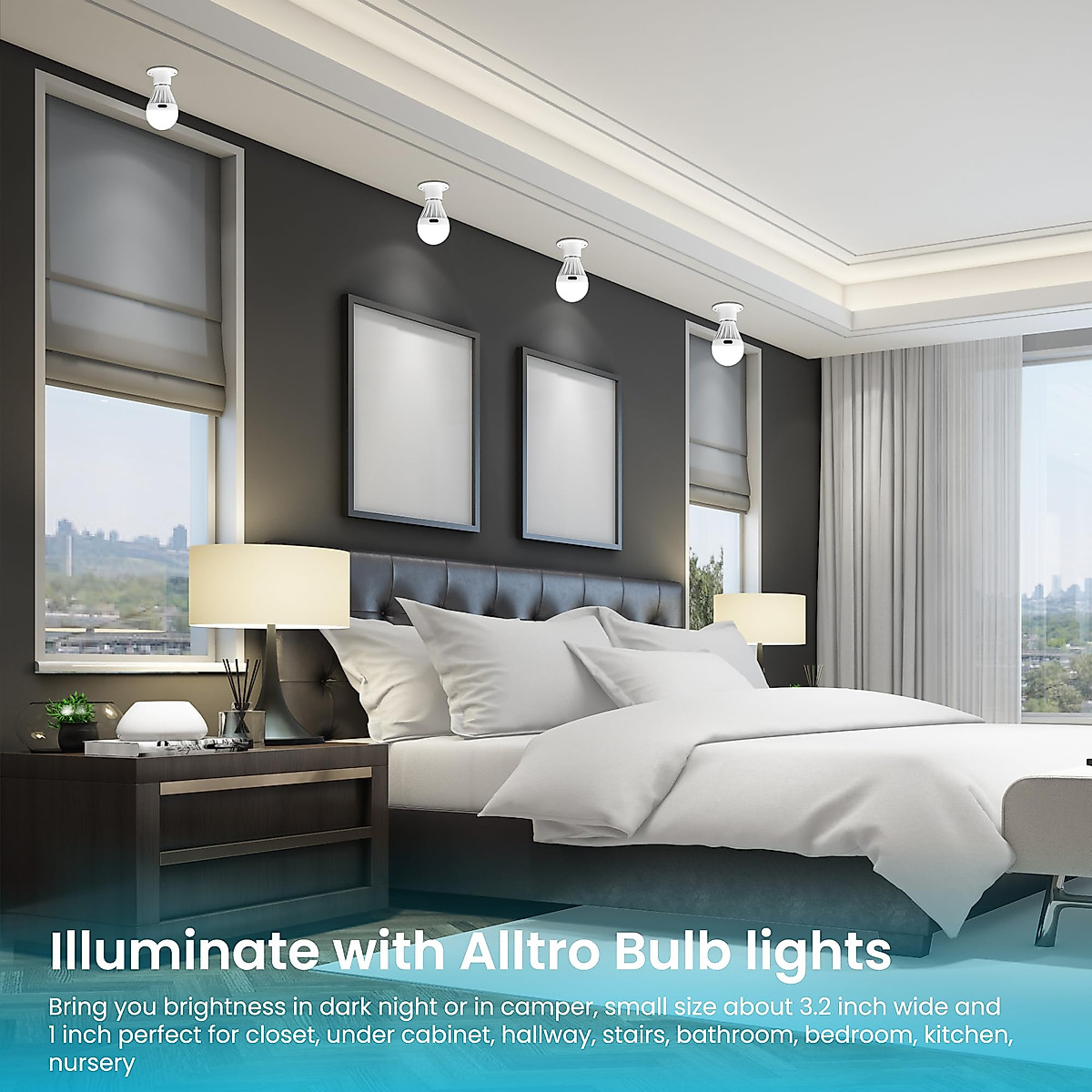 AlltroLite 4 Pack Bulb Portable Wireless COB LED Light Bulb, Battery Operated LED Night Lights, COB LED Cordless Light Switch, Under Cabinet, Shelf, Closet, Nightlight & Kitchen RV & Boat