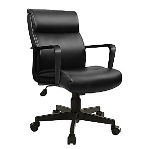 Artswish Leather Office Chair Modern High Back Support, Executive Office Rolling Chair with Adjustable Backrest, Black Ergonomic Computer Desk Chair with Wheels Arms, Comfy Desk Chair for Home Office