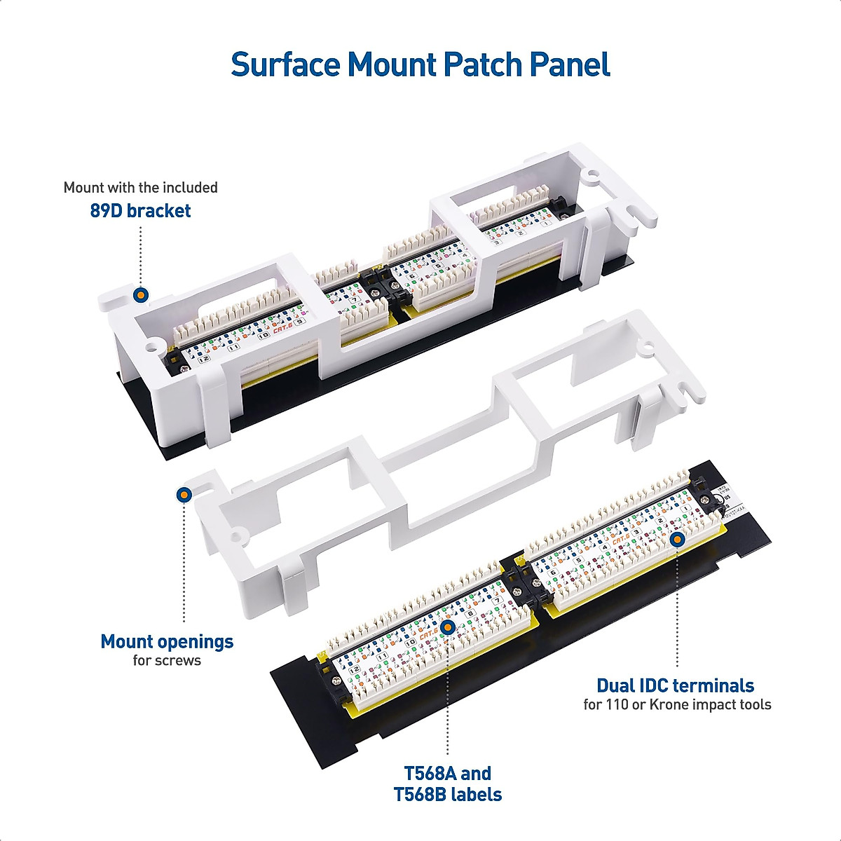 Cable Matters UL Listed 12-Port Cat6, Cat 6 Vertical Mini Patch Panel with 89D Bracket & 110 Punch Down Tool with 110 Blade