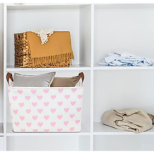 HKEC Rectangle Pink Heart Gift Basket,Girl Storage Basket,Pink Easter Basket,Kids Toys Bin for Playroom Bedroom,Room Decor,Books Shelf Baskets（Pink Heart