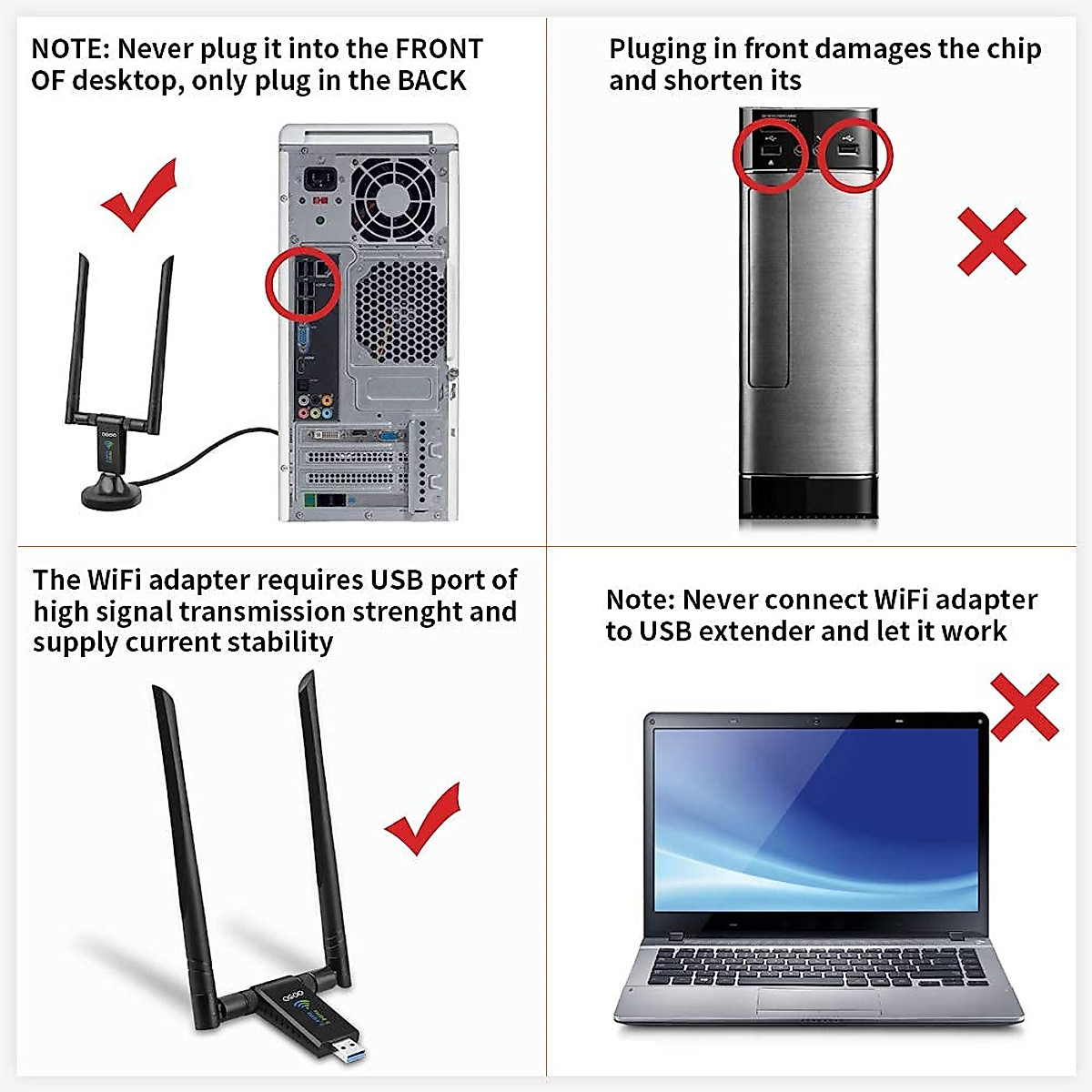 WiFi Adapter 1750mbps,QGOO Wireless USB Adapter Dual Band 2.4GHz/450Mbps 5GHz/1300Mbps High Gain 5dBi Antennas USB 3.0 Wireless Network Adapter for Desktop Laptop PC Windows XP/7/8/8.1/10/11