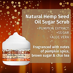 Hempz Pumpkin Spice & Vanilla Chai Exfoliating Body Scrub (4 Oz) – Yummy Fall Scented Sugar Body Scrub for Shower & Bath, Cozy Fall Pumpkin & Vanilla Chai Scented Sugar Scrub Exfoliant for Women & Men