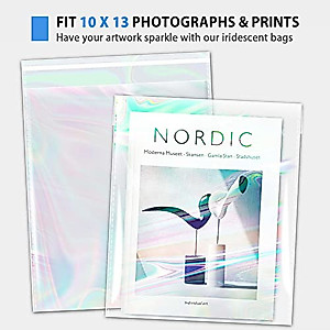 Harhana Holographic Resealable Bags For Small Business, 11x14 Holographic Cellophane Bags Self Adhesive For Convenient Packaging - 11x14 100 pcs