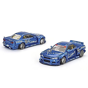 True Scale Miniatures Model Car Compatible with Nissan Skyline GT-R (R34) Kaido Works V3 (Blue) Limited Edition 1/64 Diecast Model Car Kaido House KHMG055