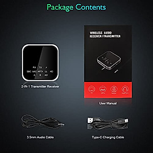 Giveet Bluetooth 5.2 Transmitter Receiver for TV to Wireless Headphones/Speakers, APTX Adaptive/HD/Low Latency Wireless 3.5mm AUX Audio Adapter for PC Airplane Car Boats Gym, 15hrs Playtime, Dual Link