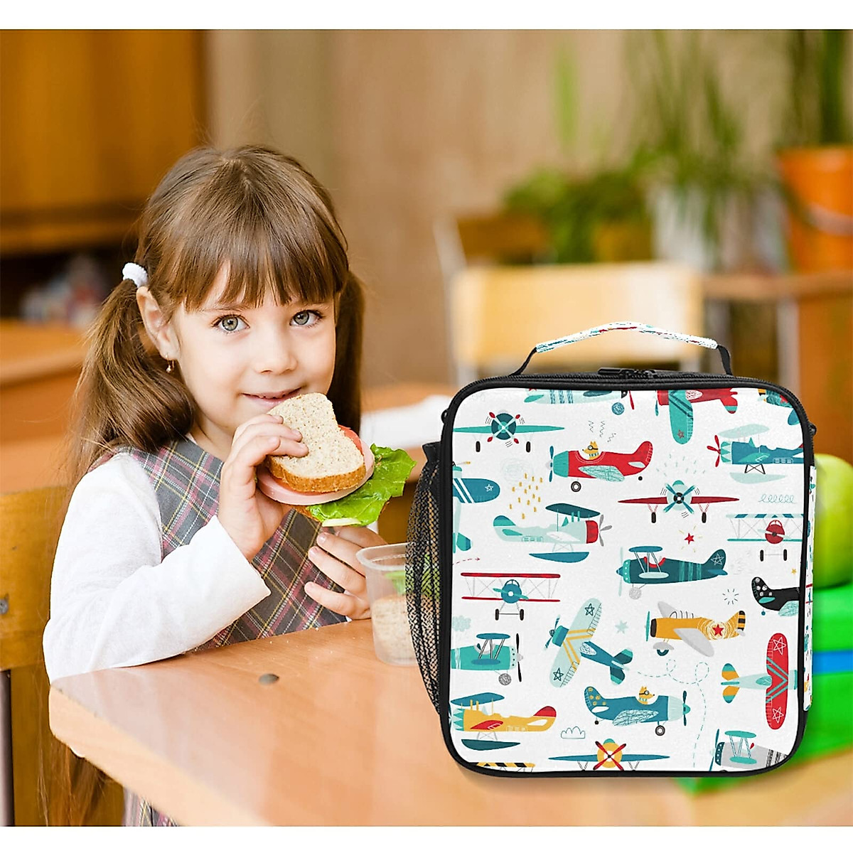 AUUXVA Lunch Bag Airplane Insulated Lunch Box Ice Cooler Tote Bag Handbag Lunchbox Shoulder Strap for Boys Girls Women Men
