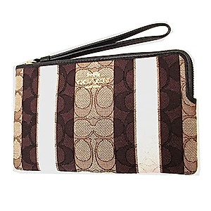 COACH Womens Large Corner Zip Wristlet In Signature Canvas (IM/Khaki Black Multi)