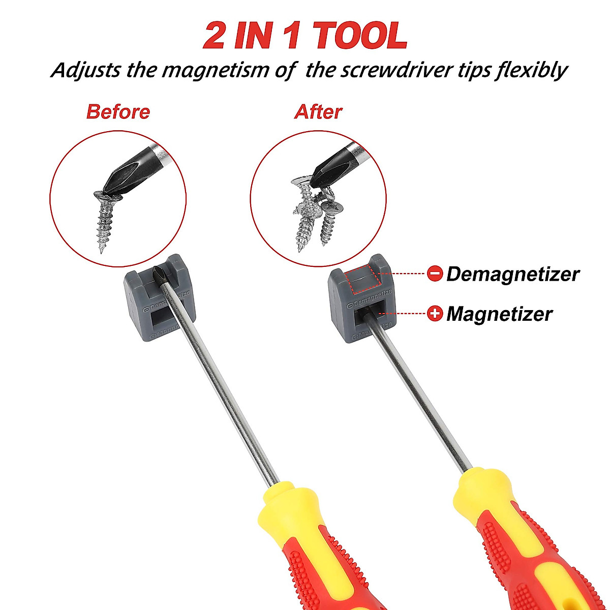 VHEONET Magnetic Screwdriver Sets 10 PCS,Craftsman Screwdriver Set with Bag,Flat Head Phillips Screwdriver, Non-Slip Cushion Grip for Repair Home Improvement,Red & Yellow