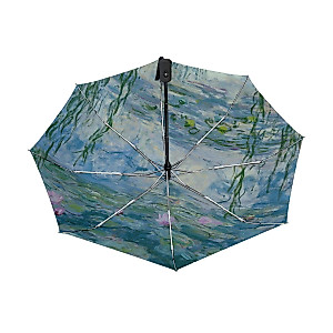 AHOMY Auto Open Close Umbrella, Water Lilies By Claude Monet Oil Paintings Flowers Folding Travel Umbrellas for Rain and Sun