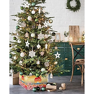 Christmas Tree Collar 4PCS-17"x10", Christmas Tree Ring Japanese-Style Mount Fuji Cherry Blossom Sunset Orange Christmas Tree Stands Skirts Base Covers for Xmas Holiday Home Decor