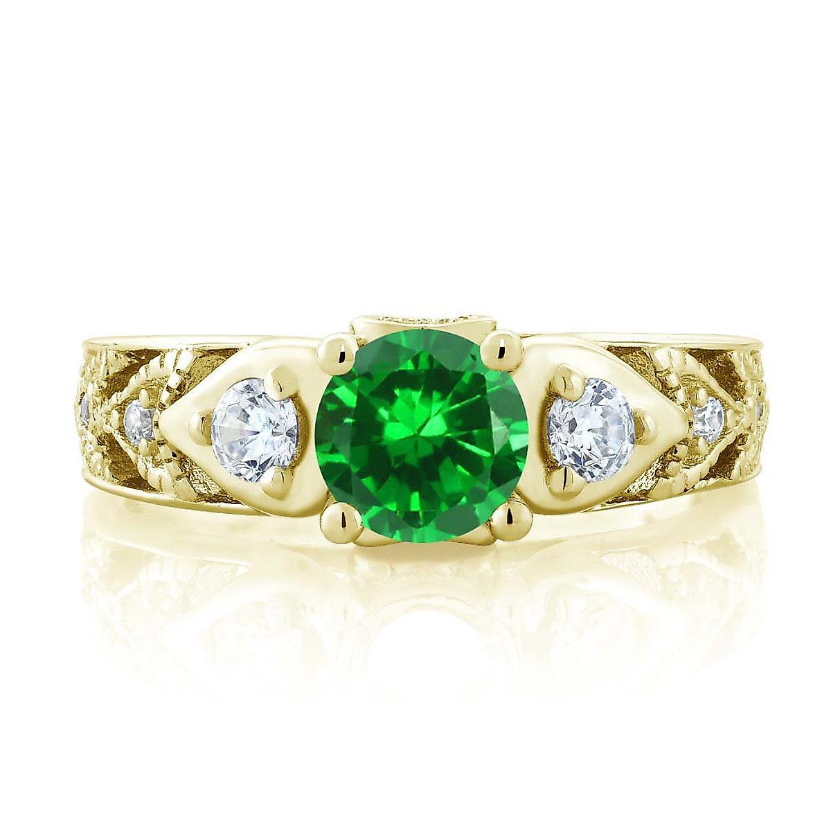 Gem Stone King 18K Yellow Gold Plated Silver Round 6MM Gemstone Birthstone Engagement Ring | Wedding Anniversary Promise Ring For Women | Available In Size 5, 6, 7, 8, 9