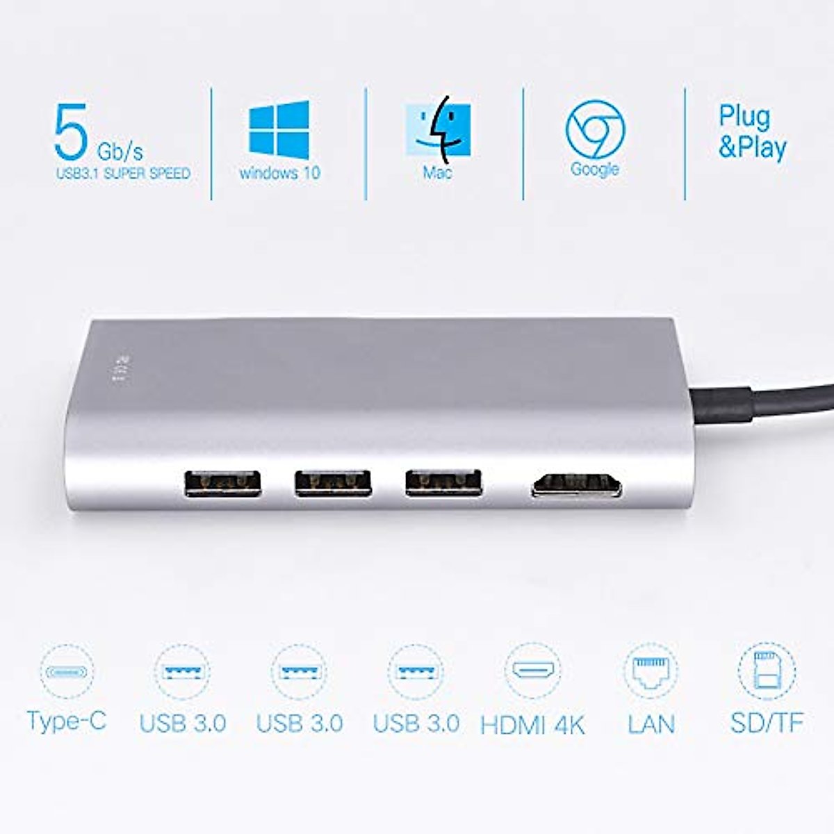 XUNMAIFHB Portable Docking Station,Type-c Turn hdmi rj45SD Eight-in-one Multi-Function Converter Notebook USB-c Docking Station Fast Transmission