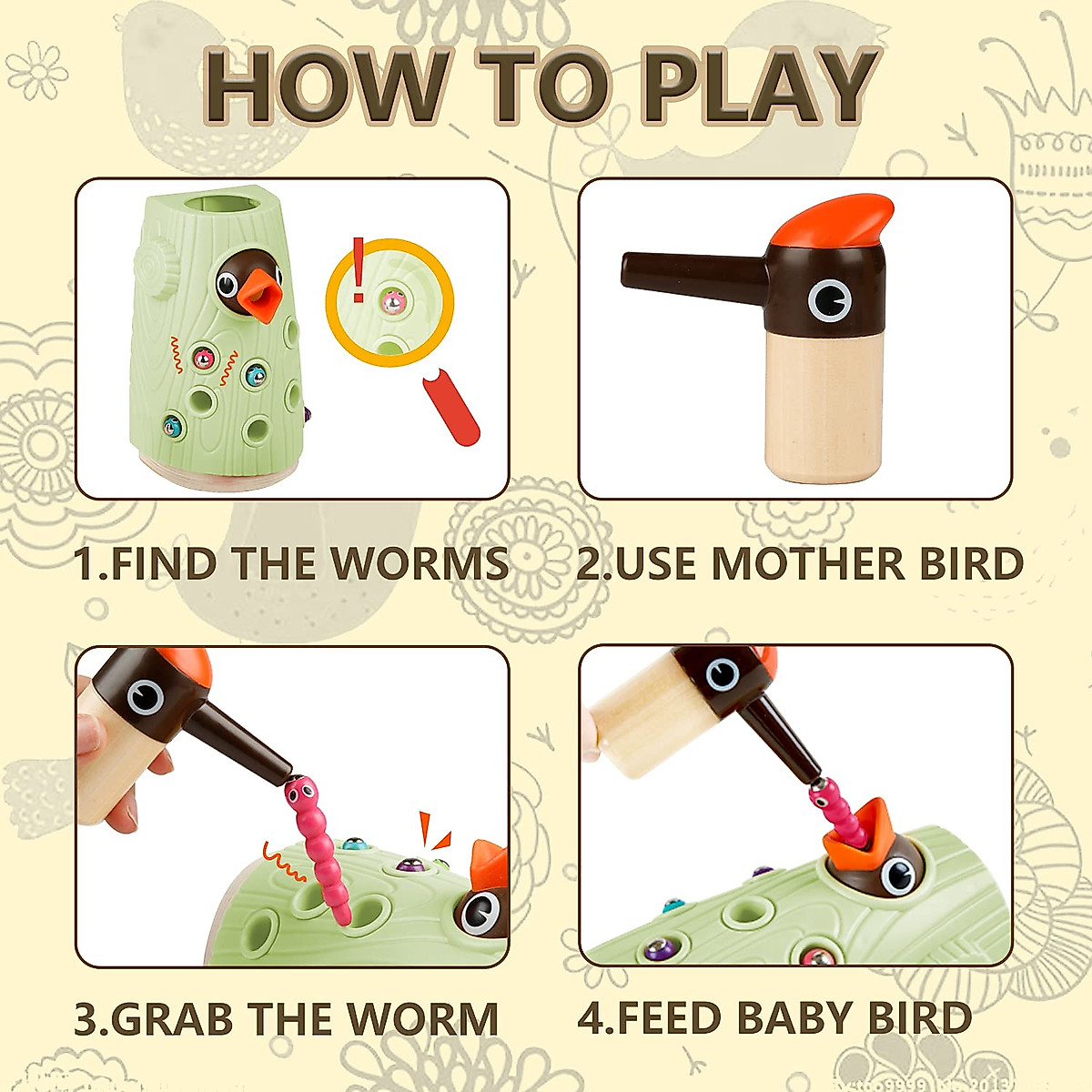 TOP BRIGHT Montessori Toddler Toys for 2 3 4 Year Old Girls and Boys, Fine Motor Skills Sensory Learning Toys, Magnetic Worm Game Birthday Present for Kid Age 2-4