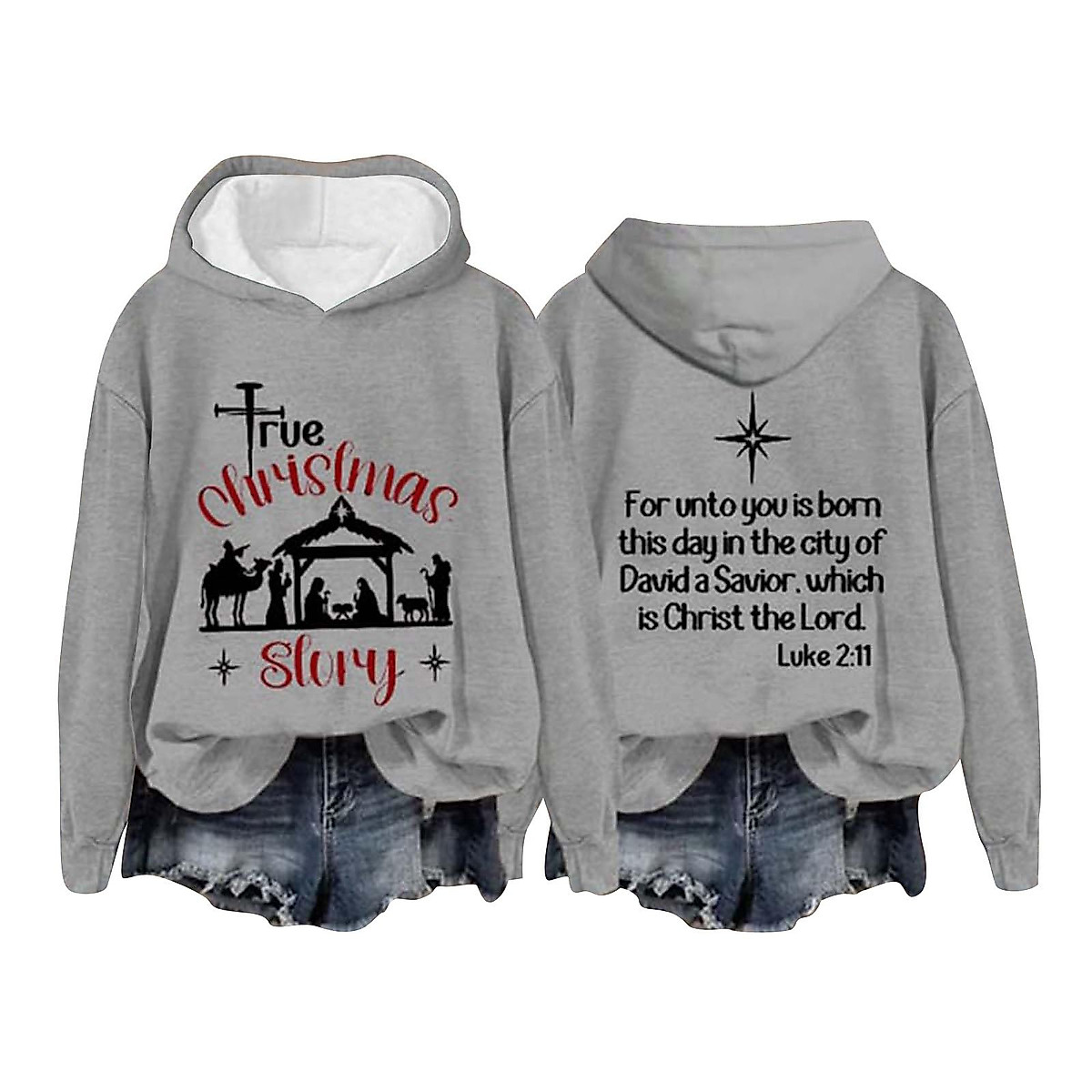 iLH Crop Sweatshirts For Women Christmas Hoodies For Women Xmas Printed Thick Thermal Pullover Hooded Sweatshirts Cute Womens Christmas Costumes Womens Hoodies In Bulk