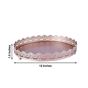BalsaCircle 12-Inch Rose Gold Round Serving Trays Decorative Embossed Rim Dinner Wedding Reception Party Events Decorations Supplies