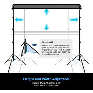 LimoStudio 10 x 9.6 feet Backdrop Stand with Triple Crossbar Background Support System, Easy Length Adjustment, Spring Clamps, Photography Video Event Occasion, AGG3159