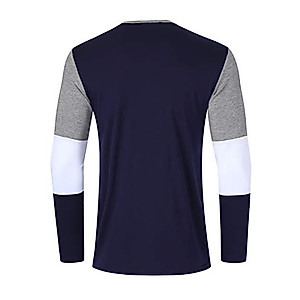 Yong Horse Men's Casual T-Shirt Athletic Long Sleeve - Crewneck Cotton Tee Shirt Teen Boys Graphic T Shirts Sun Protection UPF 50+ UV for Outdoor Sporting Running Gym Slim Fit Navy and White XL