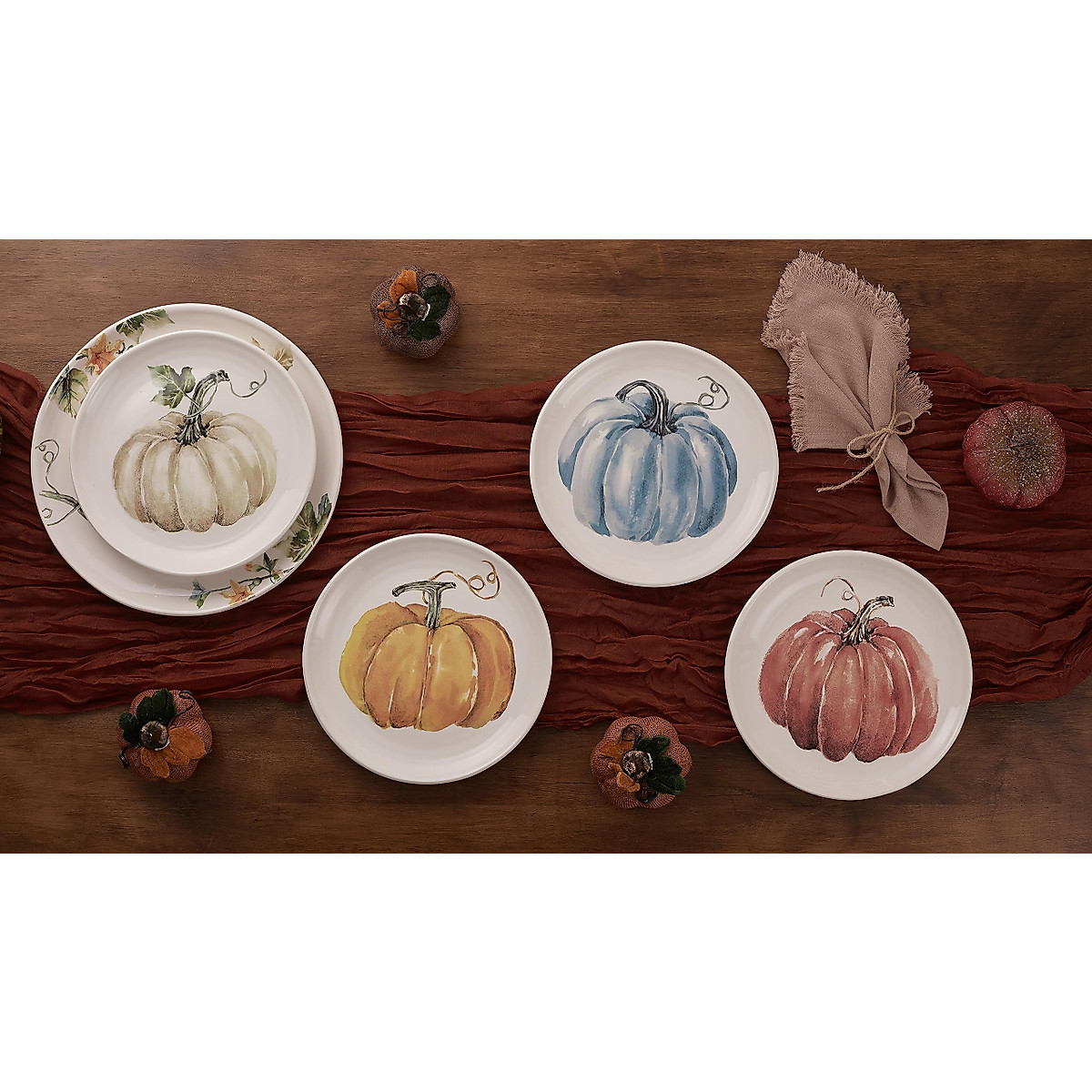 Bico Pumpkin Feast Ceramic Salad Plates, 8.75 inch, Set of 4, for Salad, Appetizer, Microwave & Dishwasher Safe