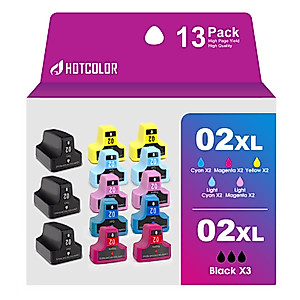 HOTCOLOR 02 Ink for HP 02 HP 02 Ink Cartridges for HP C6280 Ink cartridges Photosmart c7250 Ink C7200 C6180 C5280 (12 Pack + 1 Black)