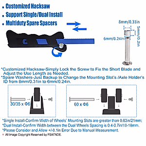 FSATNDE Luggage Suitcase Replacement Wheels Set of 4 PU Bearing Wheels-Install Width 0.8in/21mm with 3 Size Axles and Hacksaw for Trolley Bag Drawbar Box Smooth Rolling Repair(40mm x 18mm)