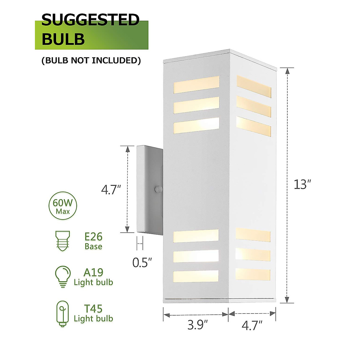 harriet Outdoor Wall Lights, Modern Outdoor Wall Sconces Aluminum Waterproof, 13" Rectangular Porch Light Up and Down Lighting for Outdoor Wall Mount, White