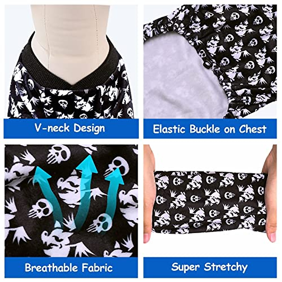 PetBonus Dog Pajamas, Soft and Stretchy Dog Clothes, Easy Wearing Dog Pjs Shirts Dog Jammies, Adorable Small Dog Onesie, Cute Pet Jumpsuits for Puppy, Doggie (L, Skull)