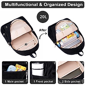 School Backpack for Teens Large Corduroy Bookbag Lightweight 17 inch Laptop Bag for Girls Boys Casual High School College (Corduroy-Black)