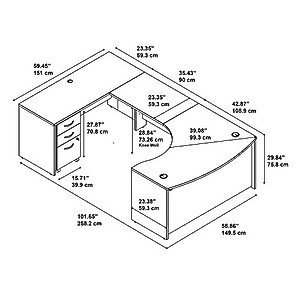 Bush Business Furniture Series C 60W Left Handed Bow Front U Shaped Desk with Mobile File Cabinet in Hansen Cherry