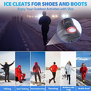 Sfee Crampons Ice Cleats, V3 Tungsten Ice Cleats for Shoes and Boots Crampons for Hiking Boots Ice Cleats for Women Men Kids Traction Cleats for Walking on Snow Ice Grips for Fishing, Walking, Running