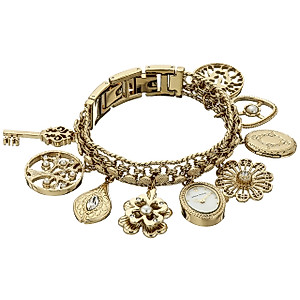 Anne Klein Women's 10-8096CHRM Premium Crystal Accented Gold-Tone Charm Bracelet Watch