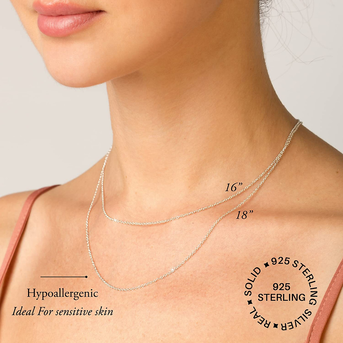 BENIQUE Dainty Thin Chain Choker Necklace for Women - 925 Sterling Silver, 14K Gold Filled 1 mm Cable Box Chain Durable Adjustable, Made in USA, 13"- 18" (Cable/S925/16)