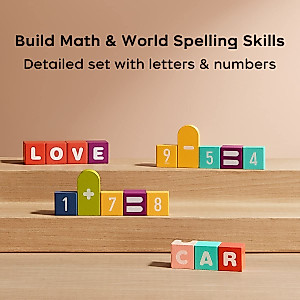 bc babycare 128 Pcs Wooden Building Blocks for Toddlers 1-3, Educational Wooden Toys with Block City,Preschool Learning Toys Wooden Building Blocks Set Educational Toys for Kids