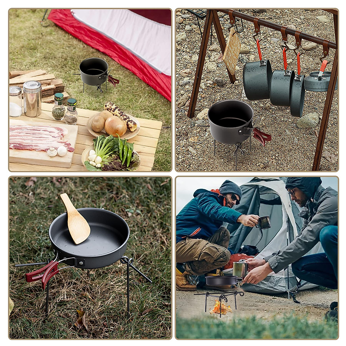 Camping Tripod Campfire Stand portable campfire,Over Fire Camp Grill with Carrying Bag for Outdoor Open Flame Cooking