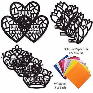 VHALE Suncatchers Craft 3 Sets (9 Cutouts) w Tissue Papers Stained Glass Effect Paper Sun Catcher Kit, Window Art, Classroom Crafts, Creative Art Projects, Kids Party Favors (Mother’s Day)