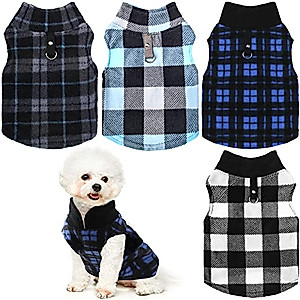 Geyoga Fleece Vest Dog Sweater Set of 4 Buffalo Plaid Dog Pullover Warm Jacket Winter Pet Clothes with Leash Ring for Small Dog Cat (Small)