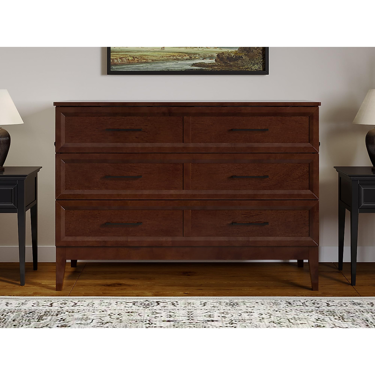 AFI, Sienna Full Murphy Bed Chest with Built-in Charger, Walnut