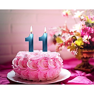Blue 11th Birthday Candles,Gold Number 11 Cake Topper for Birthday Decorations Party Decoration