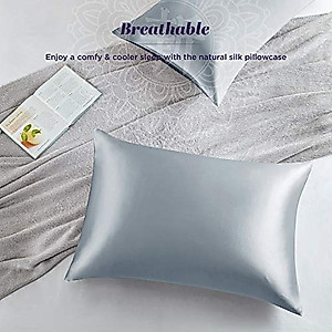 HYDE LANE 16 Momme 100% Pure Mulberry Silk Pillowcase for Hair and Skin with Hidden Zipper, Both Side Grade 6A Silk, Smooth and Soft,Real Silk Pillow Case, 2pcs Queen 20''x30'',Light Blue
