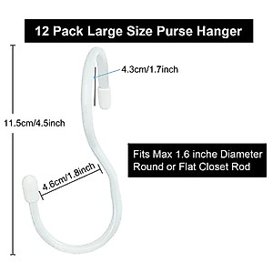 12 Pack Purse Hanger for Closet,Unique Twist Design Bag Hanger Purse Hooks, Large Size Closet Rod Hooks for Hanging Bags, Purses, Handbags, Belts, Scarves, Hats,Clothes, Pans and Pots (White)