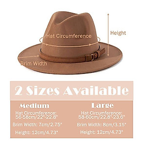 Lisianthus Men & Women Vintage Wide Brim Fedora Hat with Belt Buckle A-Khaki 59-60cm