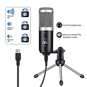 Tmtop Computer USB Microphone Laptop Condenser Recording External Microphone for Podcasting Video Chat Streaming Broadcast