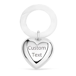 Custom Engraved Sterling Silver Baby Rattle Teether Heart Simulated Mother of Pearl Ring Keepsake