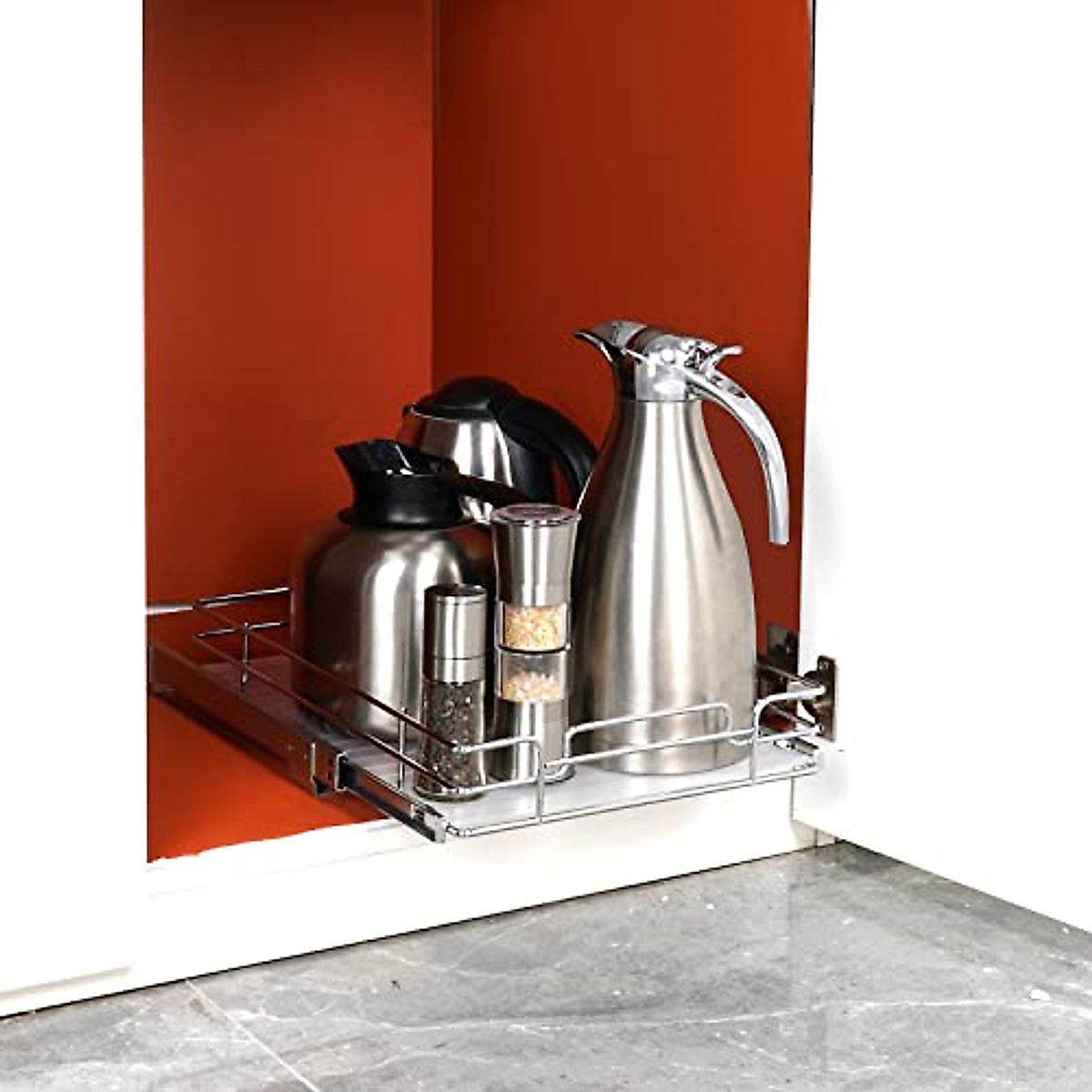 VEVOR 12"W x 17"D Pull Out Cabinet Organizer, Heavy Duty Slide Out Pantry Shelves, Chrome-Plated Steel Roll Out Drawers, Sliding Drawer Storage for Home, Inside Kitchen Cabinet, Bathroom, Under Sink