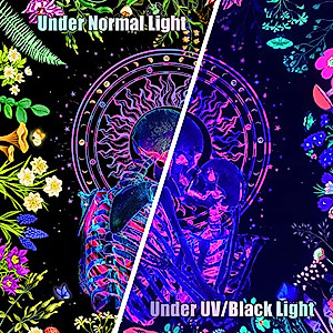 AACKart Blacklight Skull Tapestry, UV Reactive Kissing Lovers Skeleton Tapestry for Bedroom Aesthetic Colorful Floral Tapestries Glow in the Dark 51.2”x 59.1”