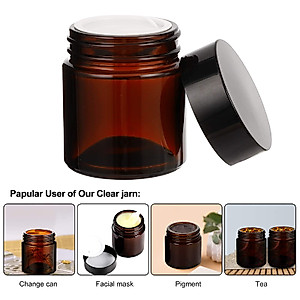 15 Pack 4 oz Amber Glass Jars with Lids, Round Empty Containers for Scrubs, Lotions, Cosmetic, Ointments and Butters, Travel Storage Jar with White Inner Liners £¬Black Lids, lables and Spatulas
