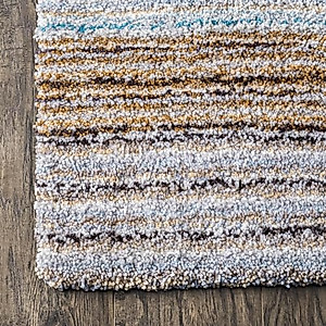 nuLOOM Drey Striped Shag Area Rug - 8x10 Shag Area Rug Casual Teal/Ivory Rugs for Living Room Bedroom Dining Room Nursery
