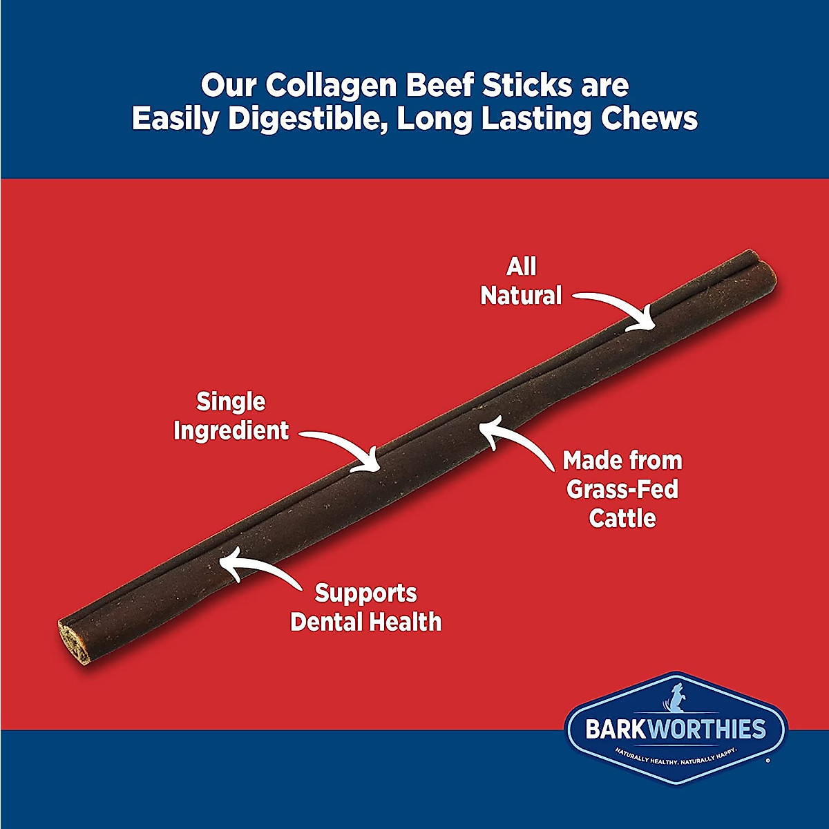 Barkworthies 95% Collagen Beef Sticks for Dogs - 2 Pack Odor Free Bully Sticks 6 inch - Grain Free, Rawhide Free, Natural Dog Chews for Puppy Teething, Dog Training, and Aggressive Chewer & E-Book