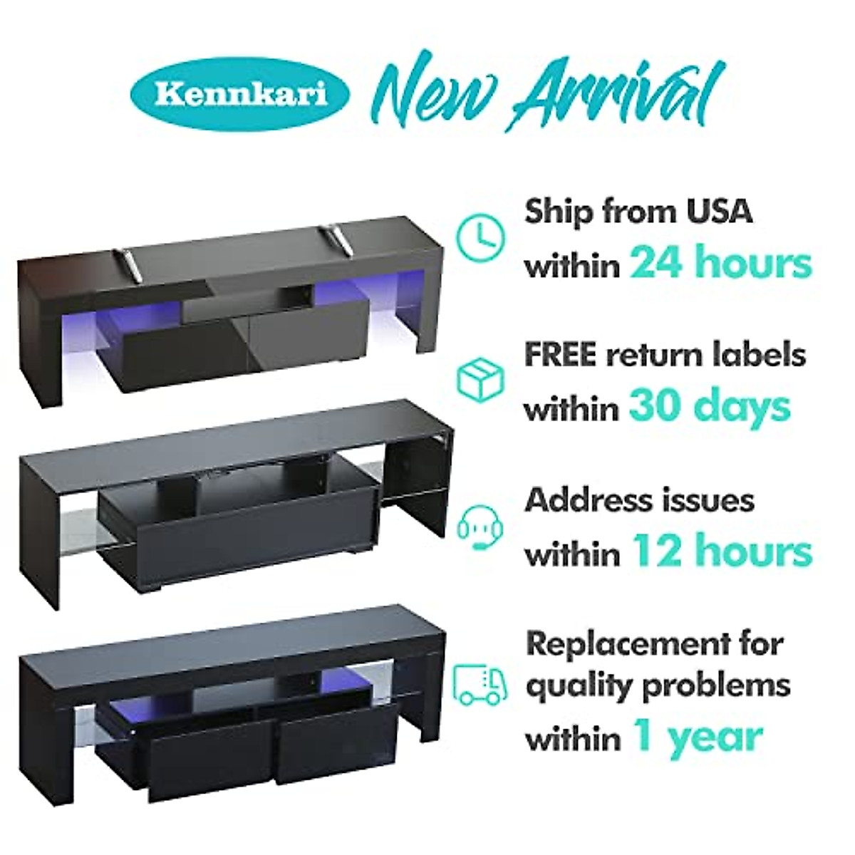 Black TV Stand with 2 Storage and 3 Open Shelves High Gloss LED TV Stand for 70 inch TV Entertainment Center TV Console Media Gaming TV Table Stands for Up 50 to 70 Inch TV Stand